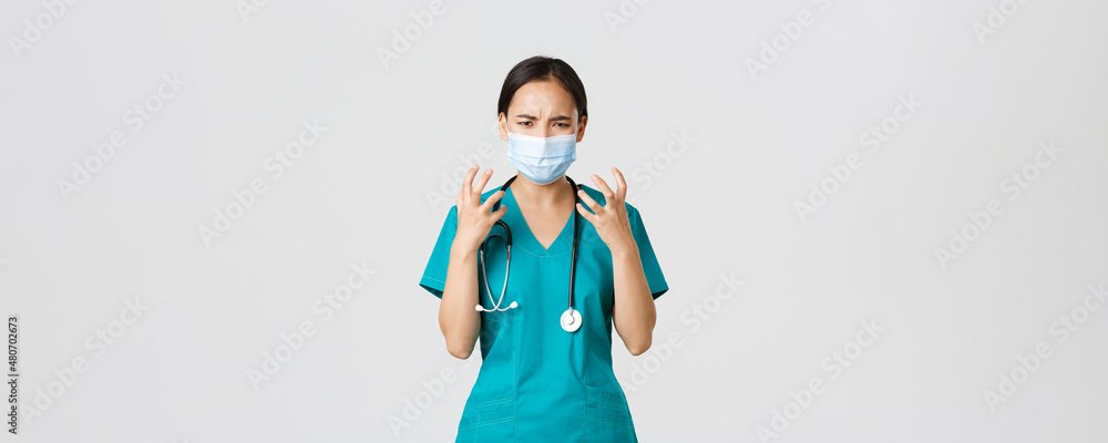 Covid-19, coronavirus disease, healthcare workers concept. Angry and ...