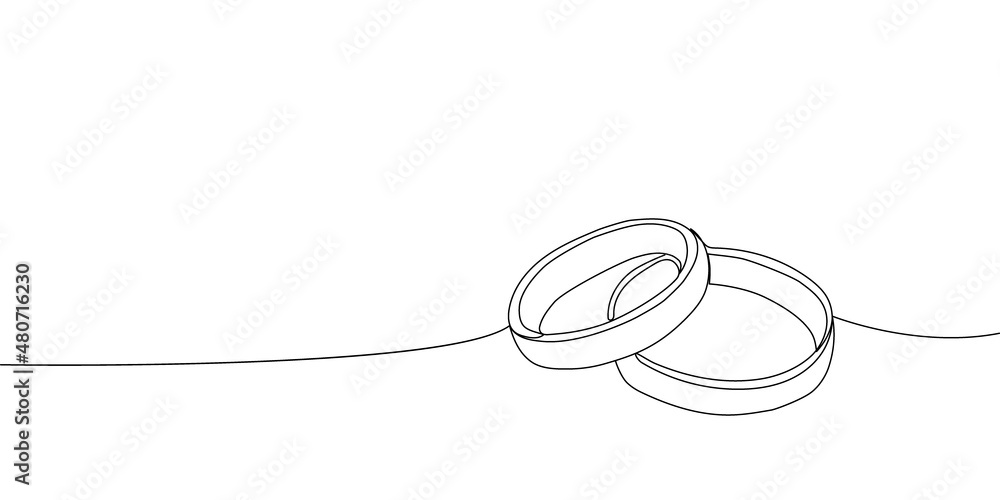 Wedding rings continuous line drawing. One line art of love, rings ...