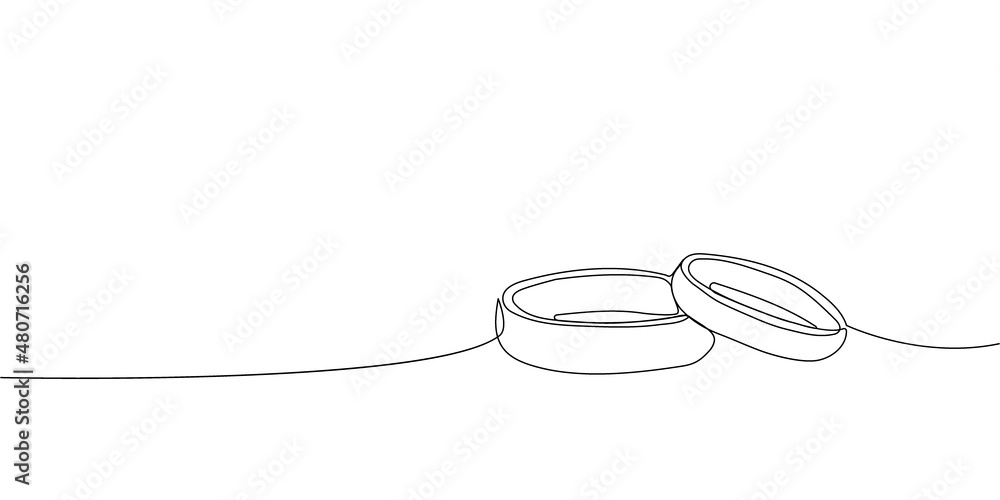 Wedding rings continuous line drawing. One line art of love, rings ...