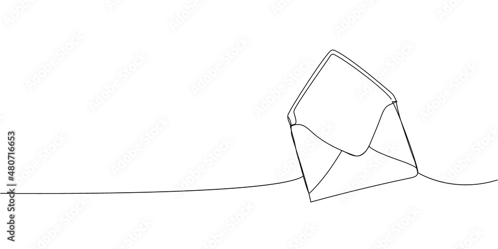 Open envelope continuous line drawing. One line art of love letter ...