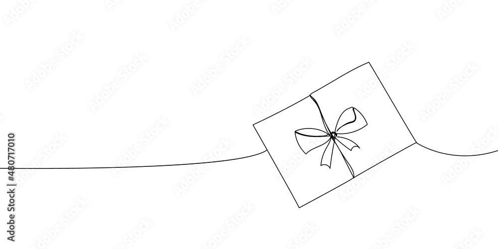 Envelope with ribbon and bow continuous line drawing. One line art of ...