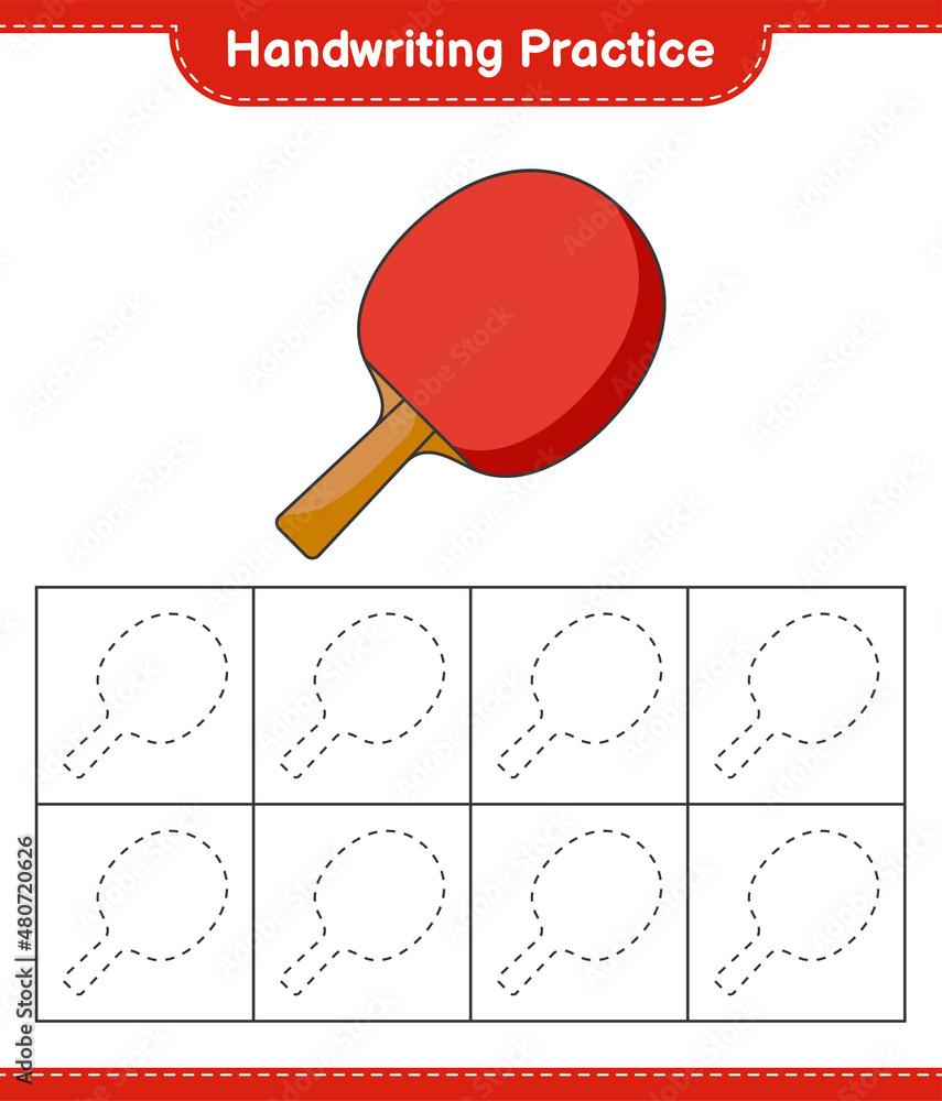 Handwriting practice. Tracing lines of Ping Pong Racket. Educational ...