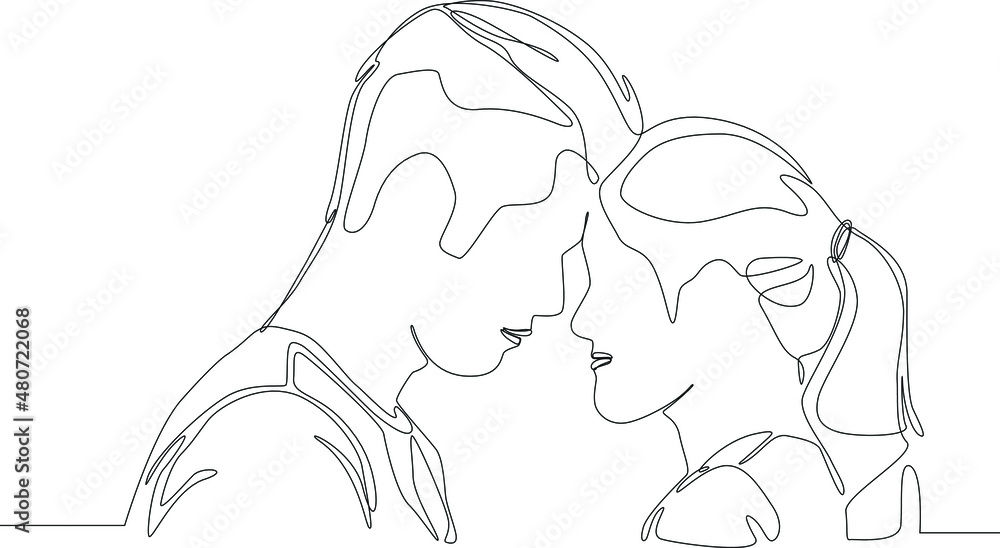 Continuous line drawing vector illustration of a two people who give ...