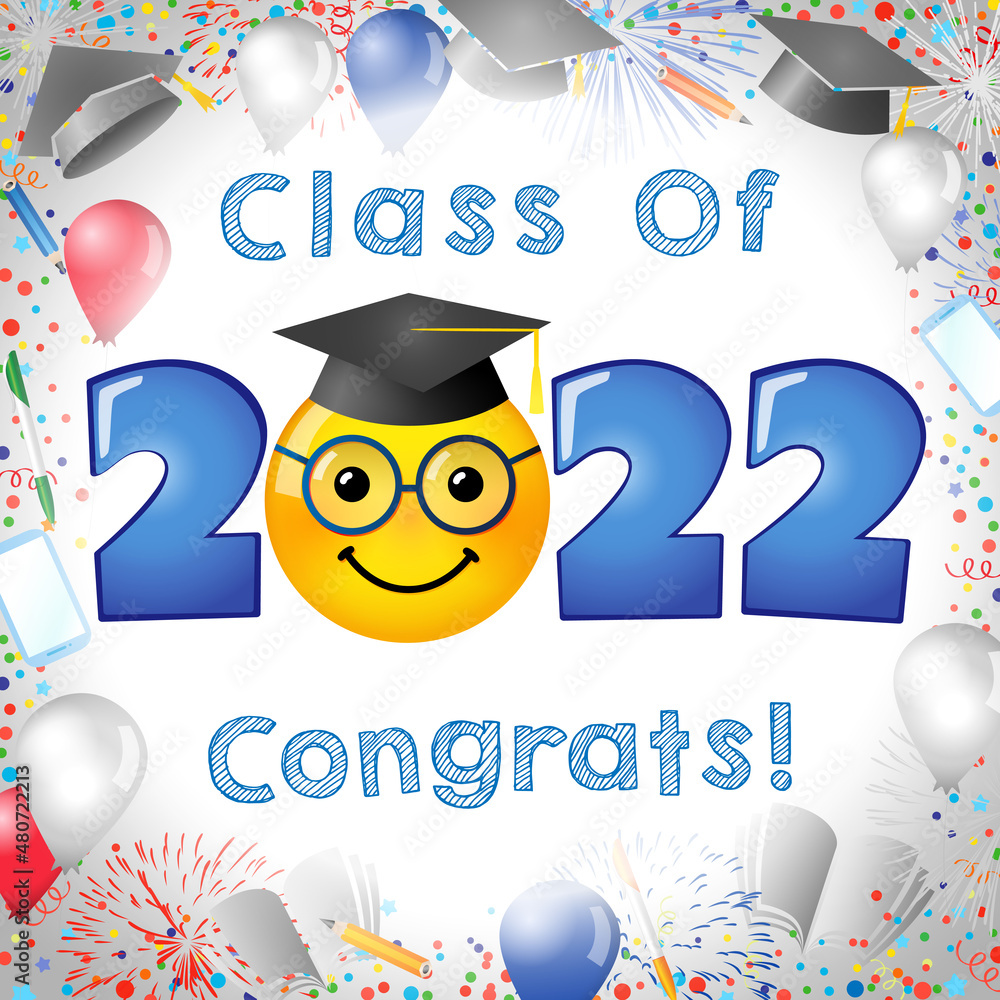 Class of 2022 year graduating greetings. Educational square bg ...