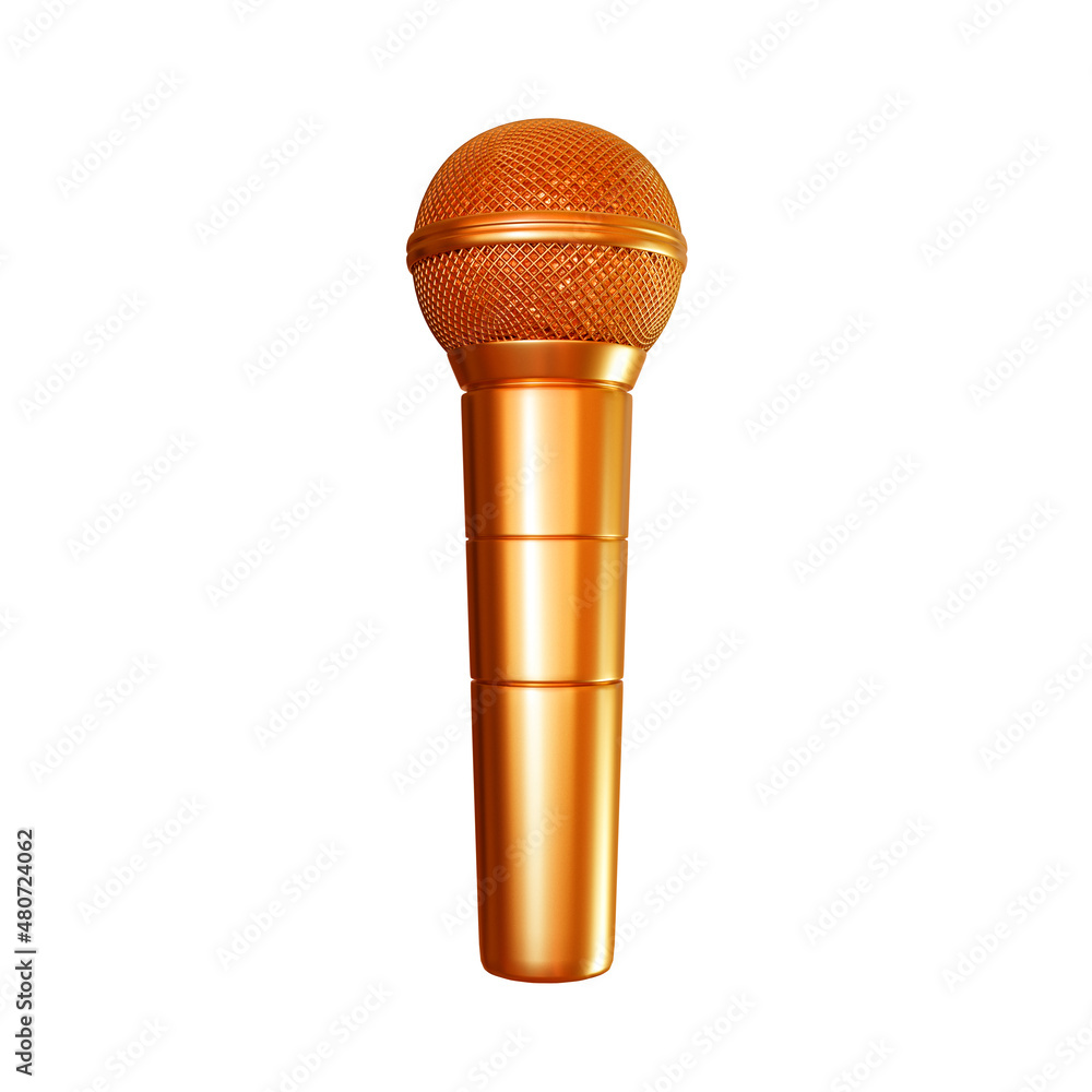 Gold microphone isolated on white background. Modern golden mike. Front ...