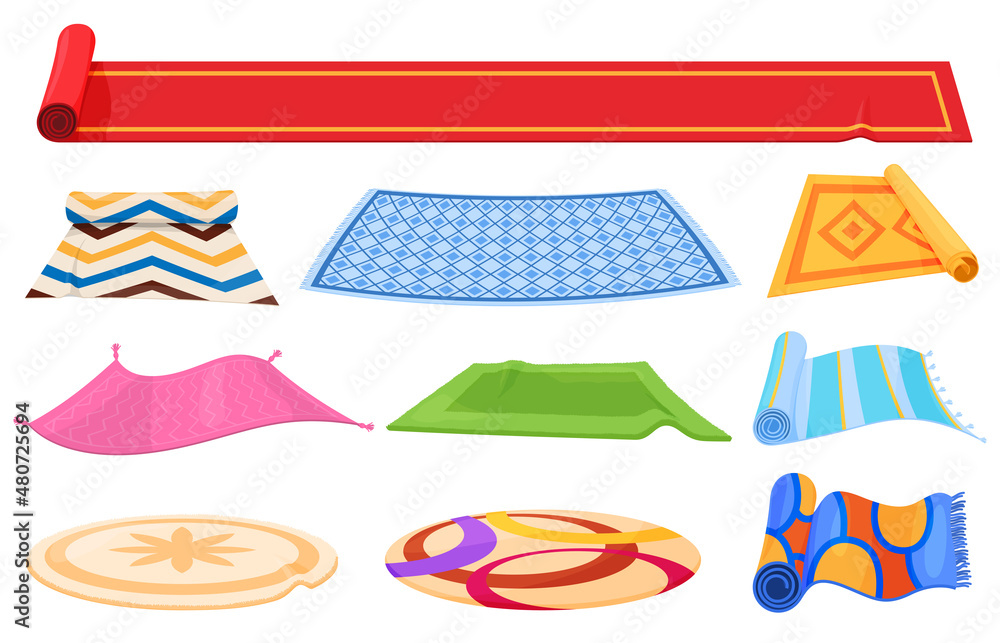 Floor mats and rugs collection vector flat illustration. Carpet ...