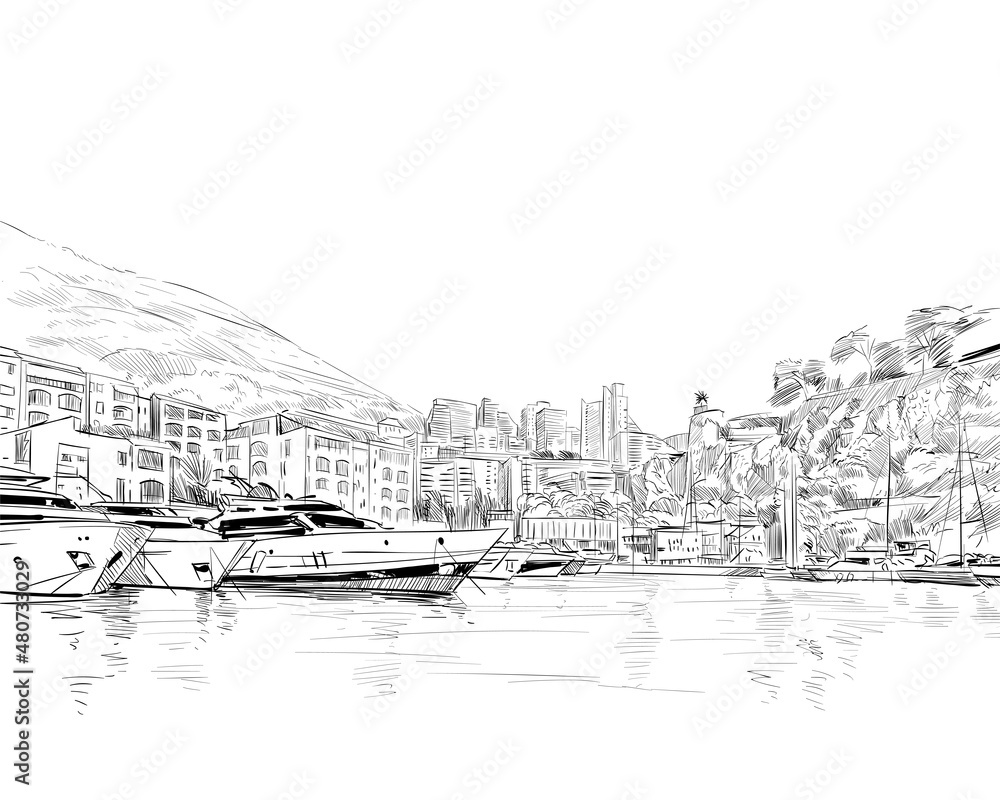 Monaco. South of Europe. Hand drawn sketch. Vector illustration. Stock ...