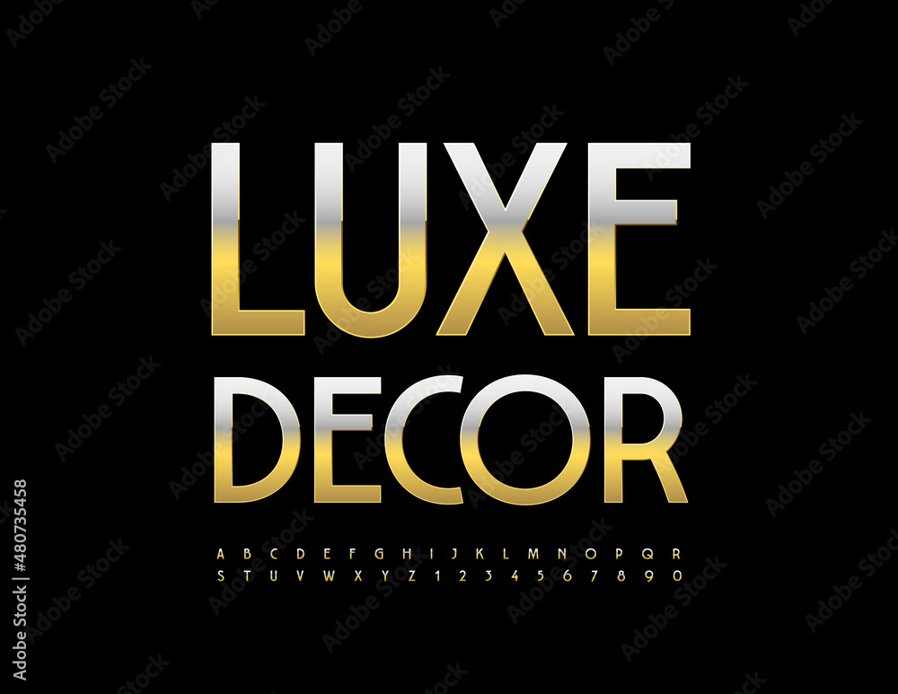 Vector elite emblem Luxe Decor with metal Elegant Font. Shiny Gold ...