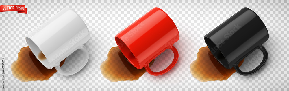 Vector realistic illustration of ceramic mugs on a transparent ...