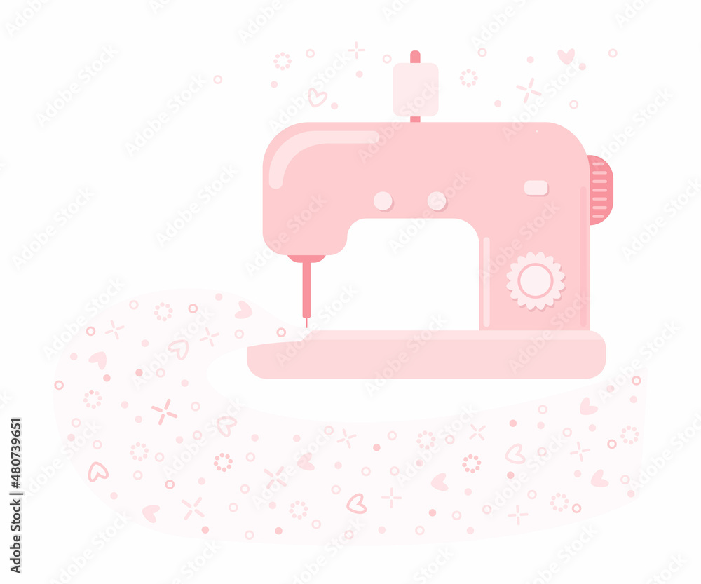 Cute pink sewing machine isolated on white background. Cartoon flat ...