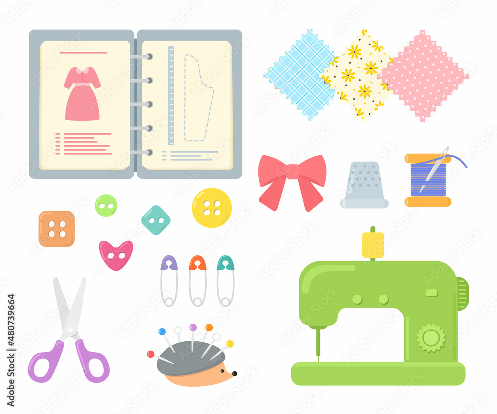 Sewing kit for children on white background. Vector illustration ...