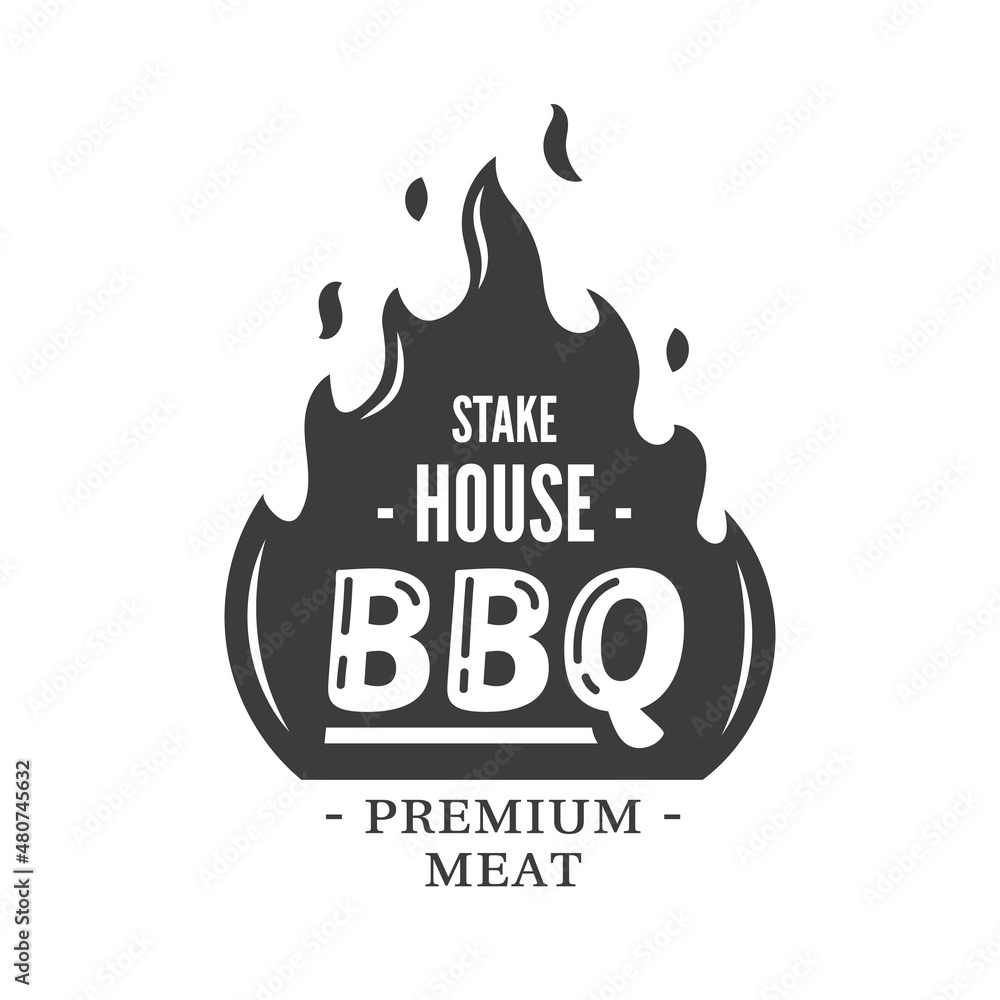 Barbecue logo with fire isolated on white background. BBQ concept ...