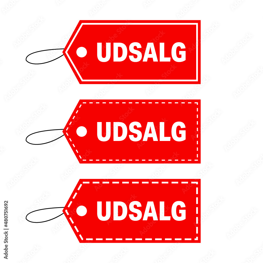 Røde prisskilte på en hvid baggrund. Speciele tilbud og udsalgs skilte ...