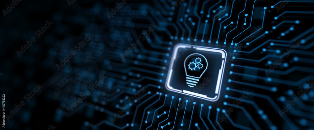 Business Innovation technology concept. Virtual button on screen. Stock ...