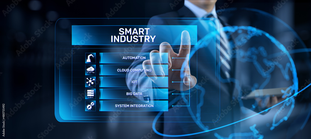 Smart industry 4.0 manufacturing technology concept on screen. Stock ...