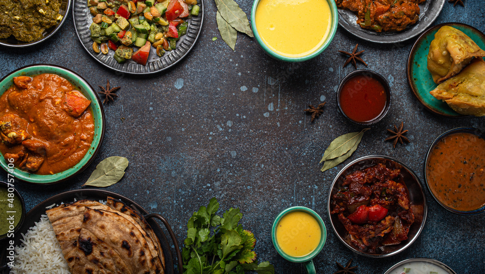 Fotografia do Stock: Indian ethnic food buffet on concrete table from ...