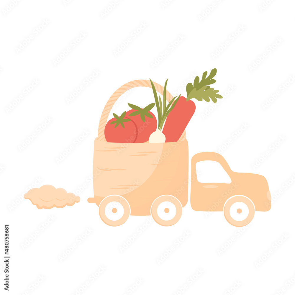 Farm food is being driven by a truck. Delivery, logistics. The logo of ...