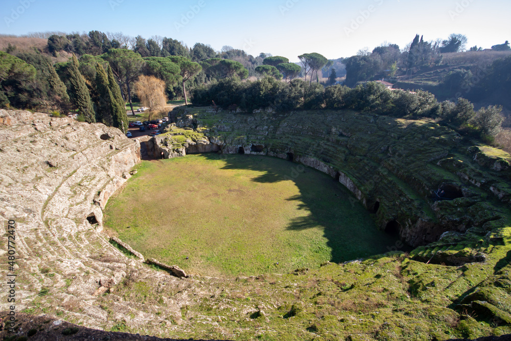 An Amphitheatre of Sutri,Italy.It is a rare example of a Roman building ...