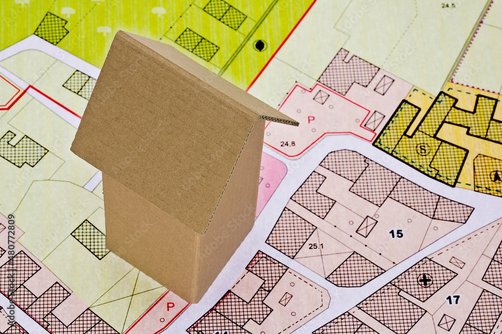 Imaginary cadastral map and General Urban Plan with buildings, land ...