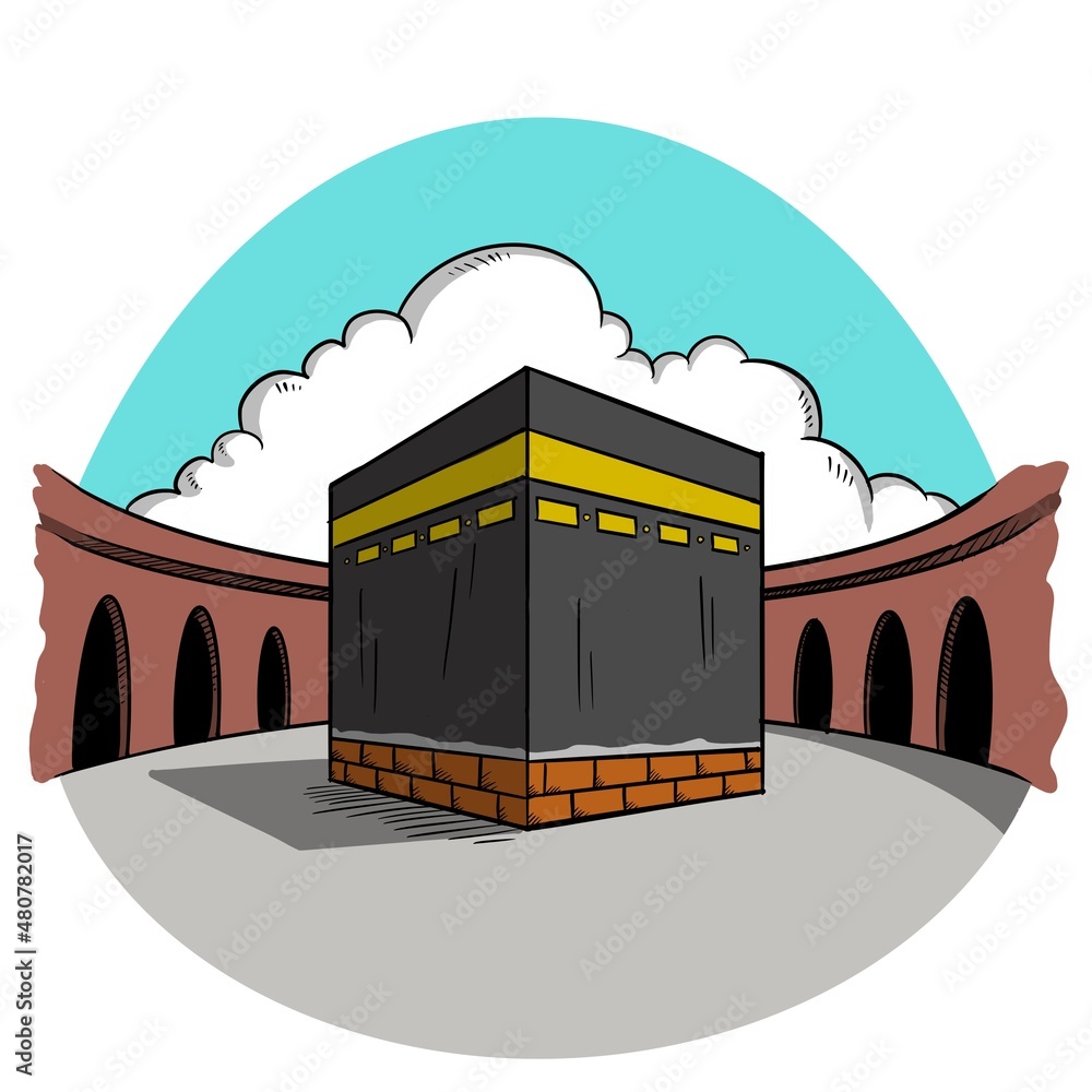 Cartoon Comic Style Kaaba Hand Drawn Illustration Stock Illustration ...