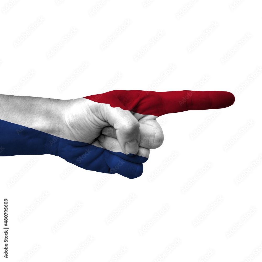 Hand pointing right side, netherlands painted with flag as symbol of ...