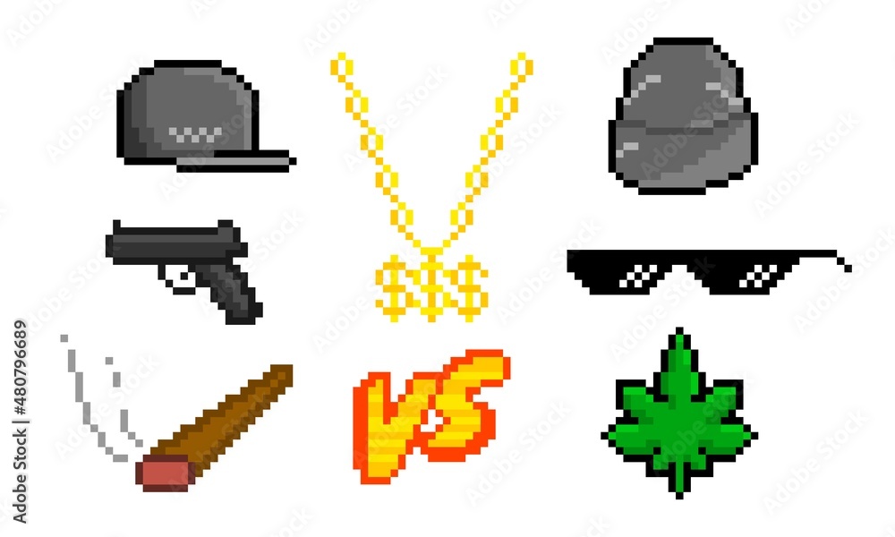 Cool pixel stuff of rapper. Hip hop baseball caps with gold chains with ...