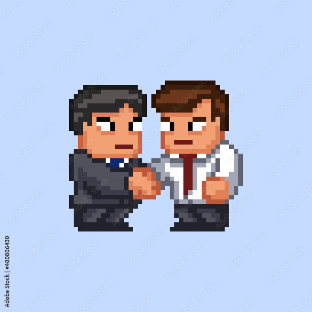Pixel art vector retro 8 bit illustration - two cartoon male ...