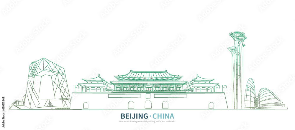 Beijing cityscape line drawing vector. sketch style china landmark ...