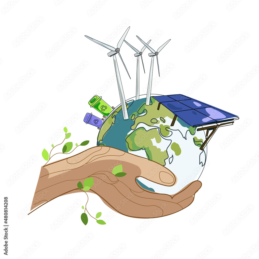 Alternative energy sources concept.Planet Earth in human hands with ...