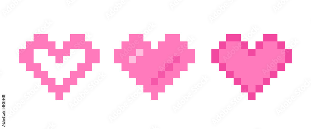 Vector set icons of heart in pixel art style for Valentines day. Stock ...