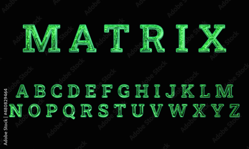 ภาพประกอบสต็อก Futuristic matrix alphabet with capital letters, 3D ...
