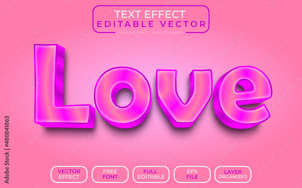 Love 3D Text Effect EPS Vector File Stock Vector | Adobe Stock