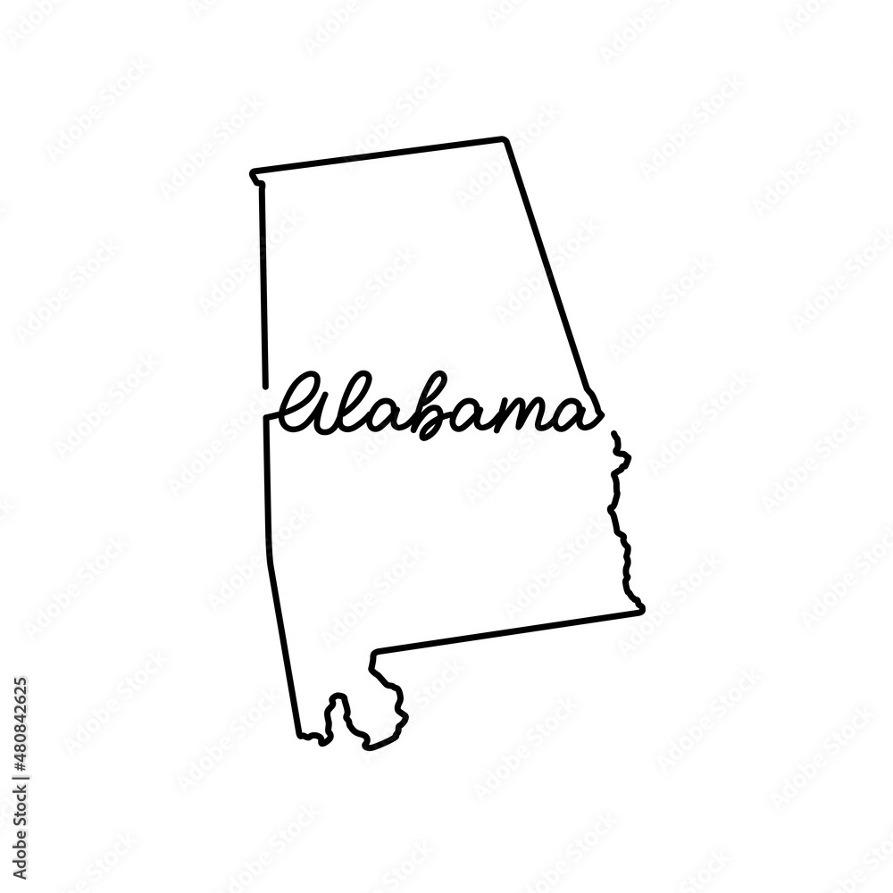 Alabama US state outline map with the handwritten state name ...