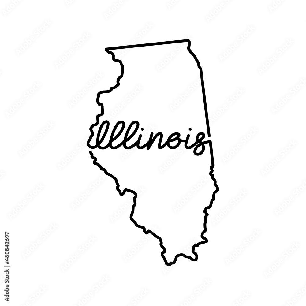 Illinois US state outline map with the handwritten state name ...