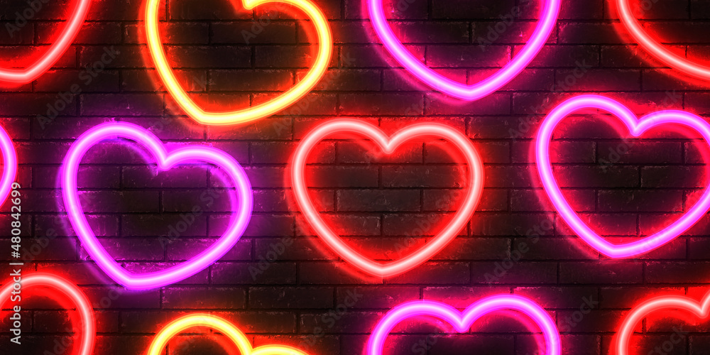 Vector realistic isolated neon sign of Hearts seamless pattern for ...