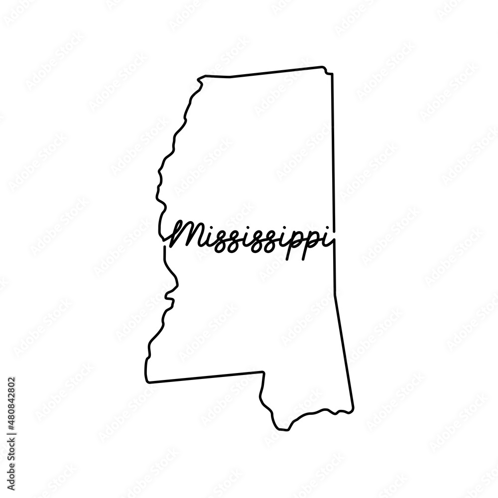 Mississippi US state outline map with the handwritten state name ...
