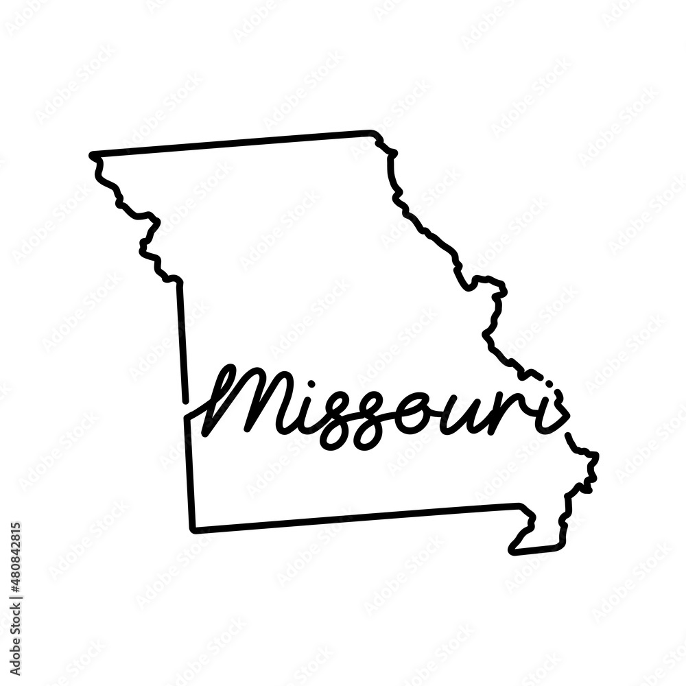 Missouri US state outline map with the handwritten state name ...