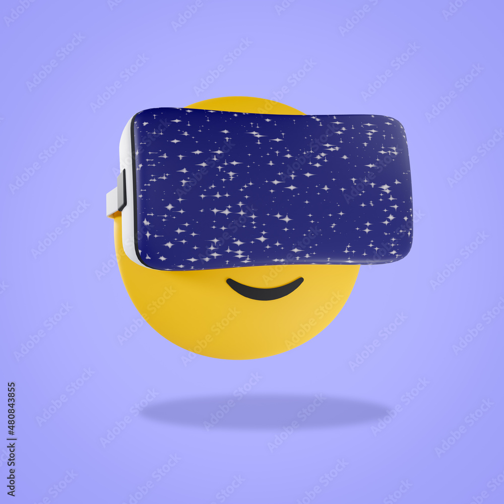 Emoji wearing virtual reality headset, metaverse universe gaming ...