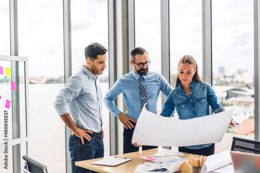 Group of professional business meeting analyzing data and discussing ...