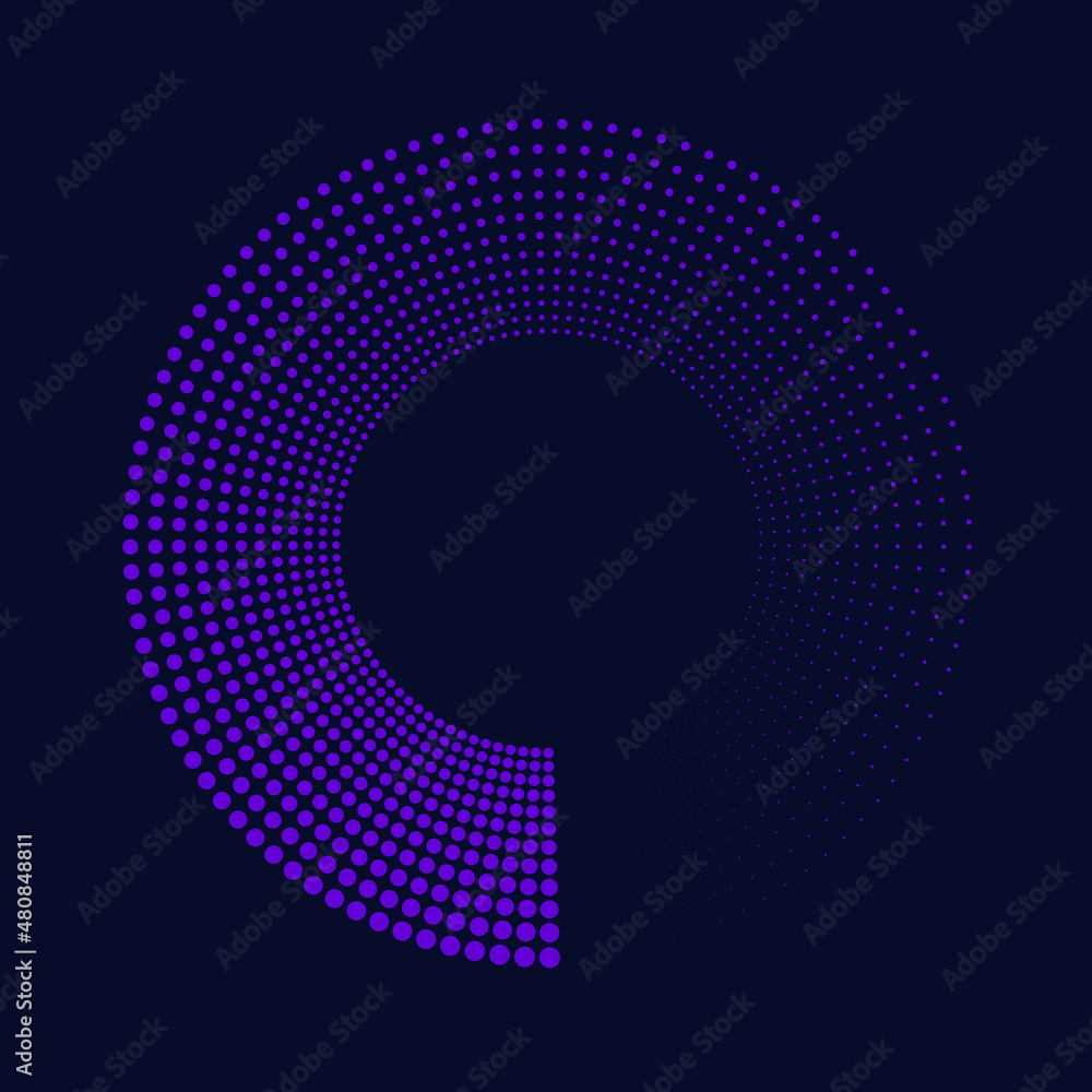 Violet curvy halftone dots in round form. Design element for border ...