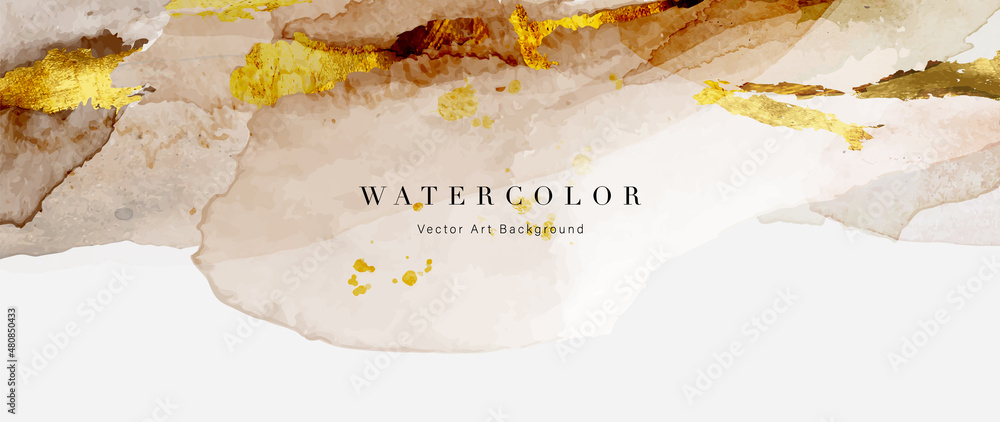 Luxury gold abstract watercolor art background vector. Marble digital ...