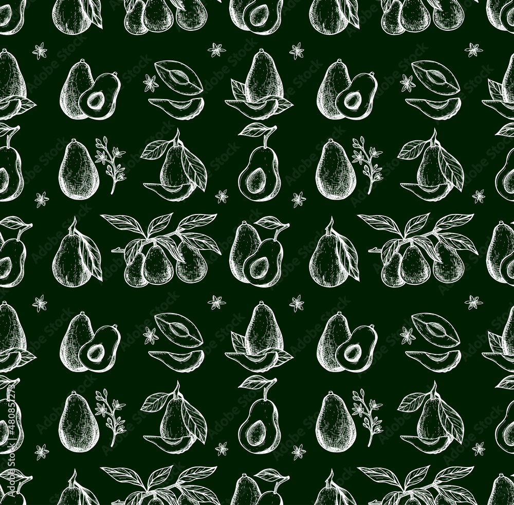 black avocado background vector sketch. avocado pattern vector sketch ...
