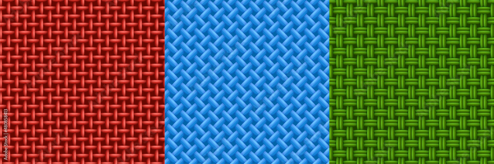 Textures of woven fabric, different wickers. Vector cartoon set of ...