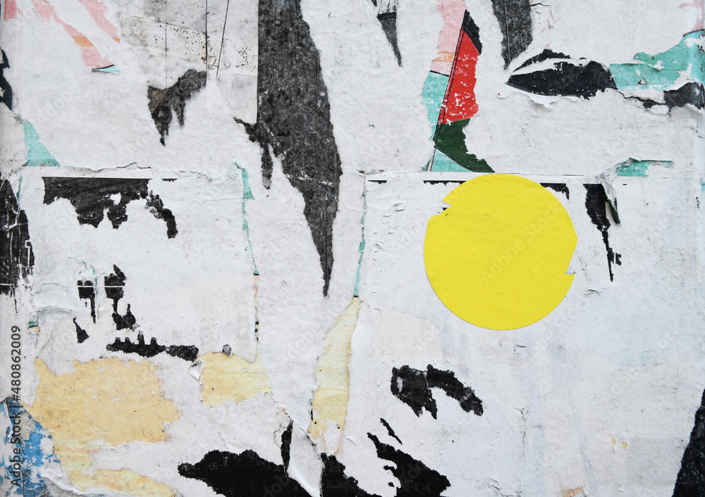 Layers of ripped off wall posters, torn street billboard posters Stock ...