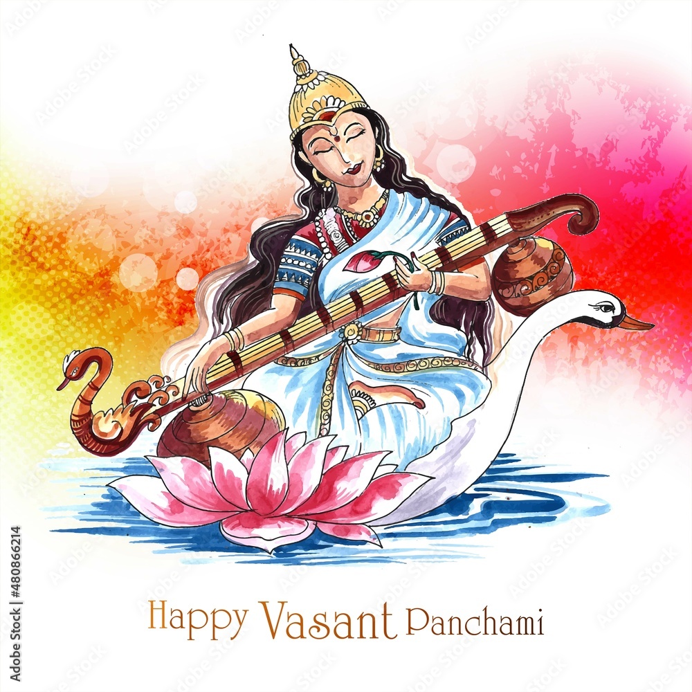 Beautiful indian festival Vasant Panchami on Indian God Saraswati Maa ...