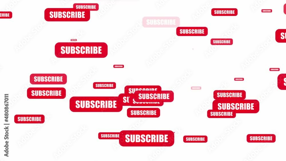 4K. Button subscribe Animation slowly falling on a white screen. Button ...