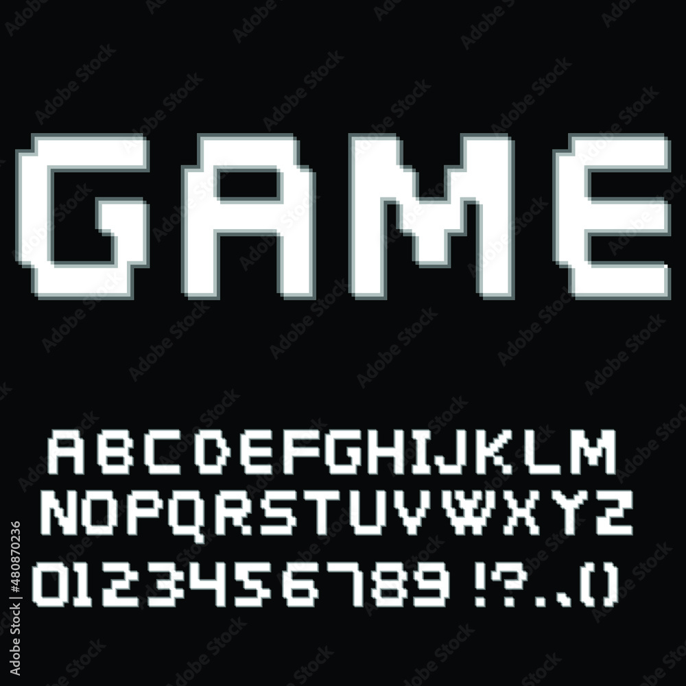Glitched pixel retro fonts .Blurred video game letters and numbers ...