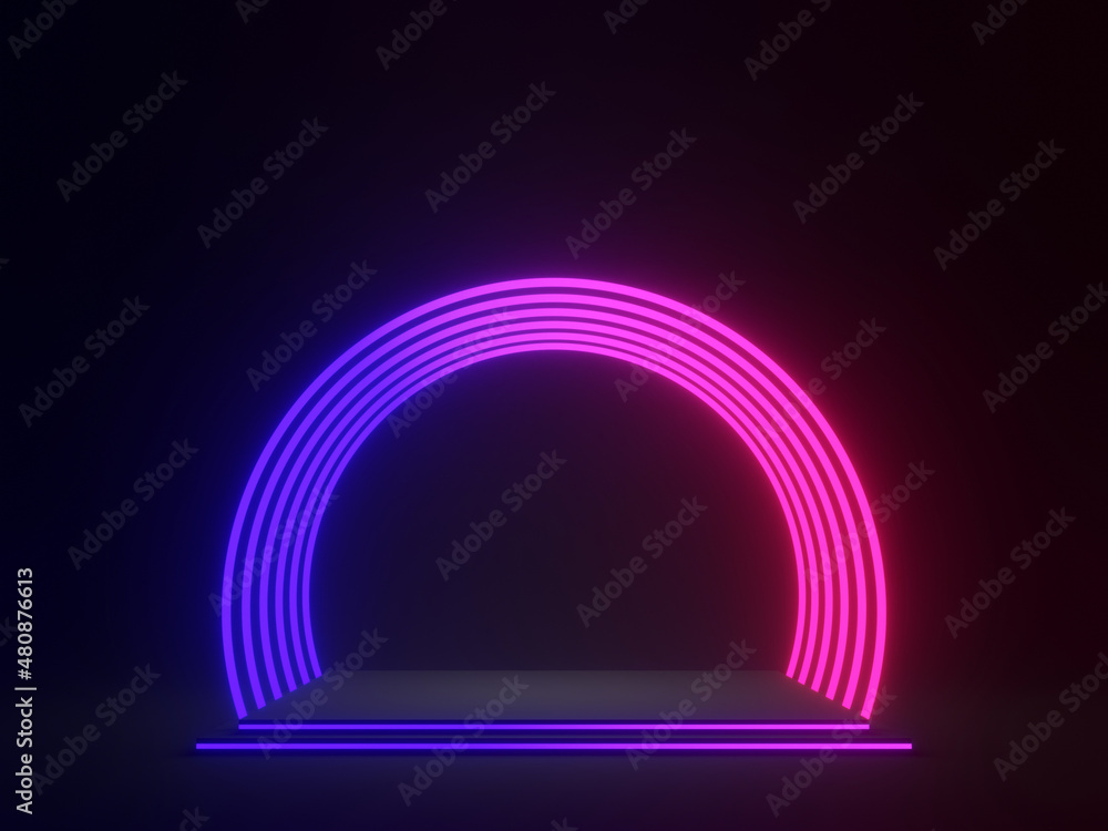 3D Black geometric with gradient neon lights. Dark background. Stock ...