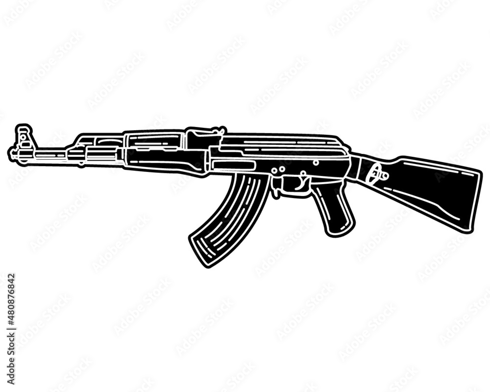 ak47 hand-drawn illustration. can be used for t-shirt design, sticker ...