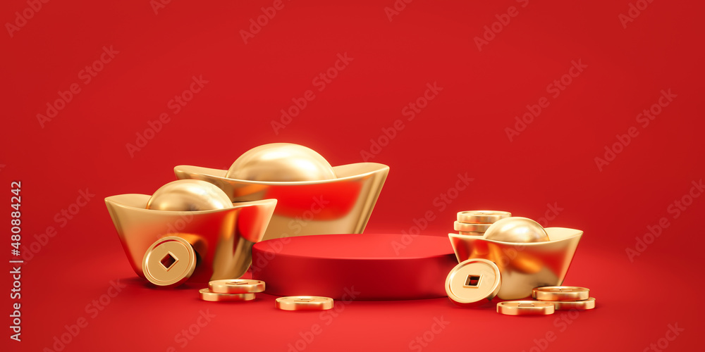 Chinese gold festival luxury podium of red product display stage ...